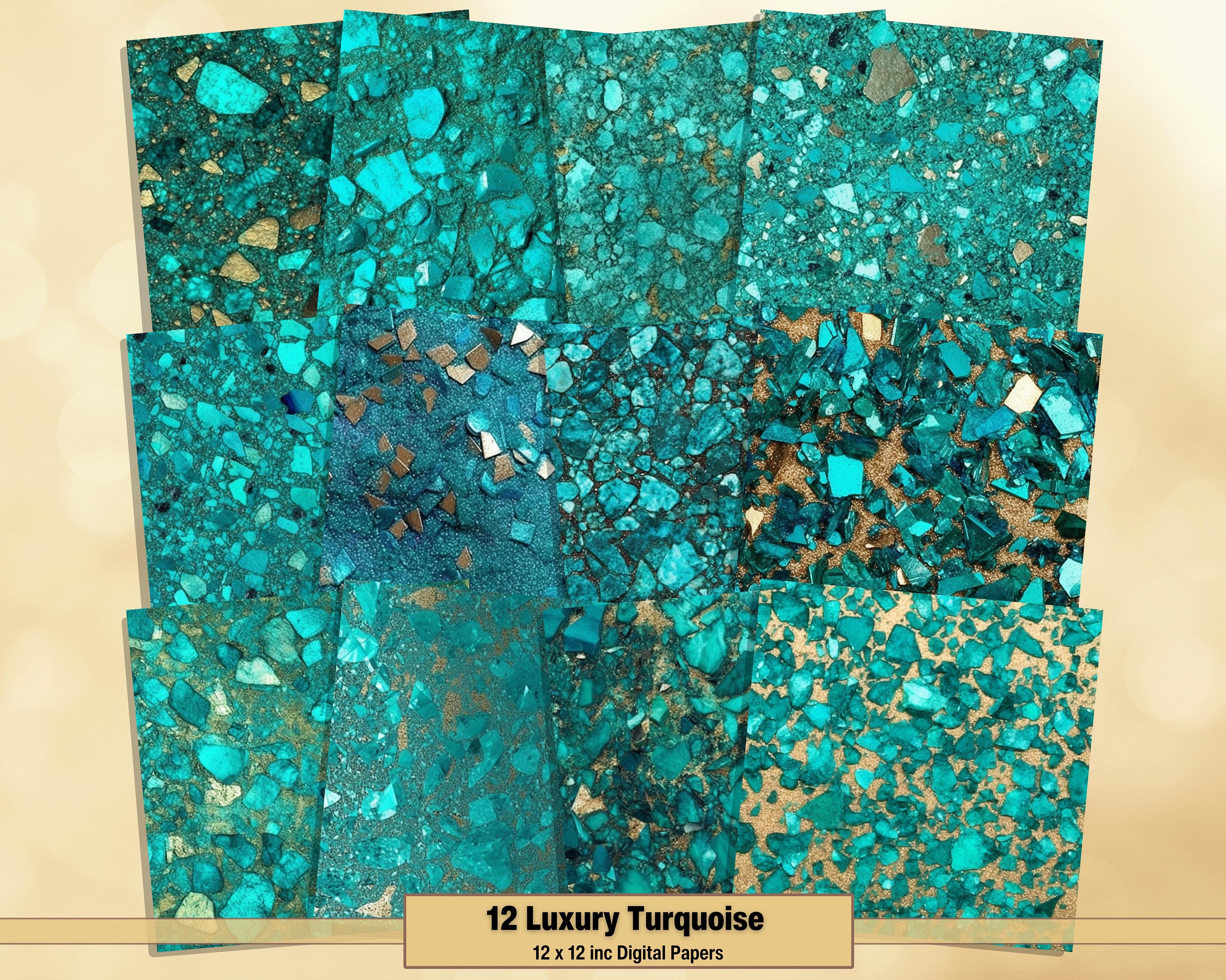 Printable Turquoise Glitter Digital Papers, Cyan Textures Pages, Blue ...