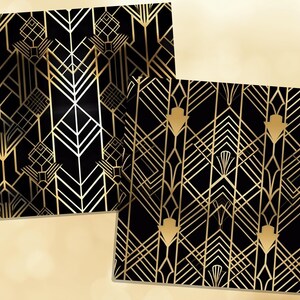 Printable Gold Art Deco Digital Papers, Black and Gold Pages, Retro ...