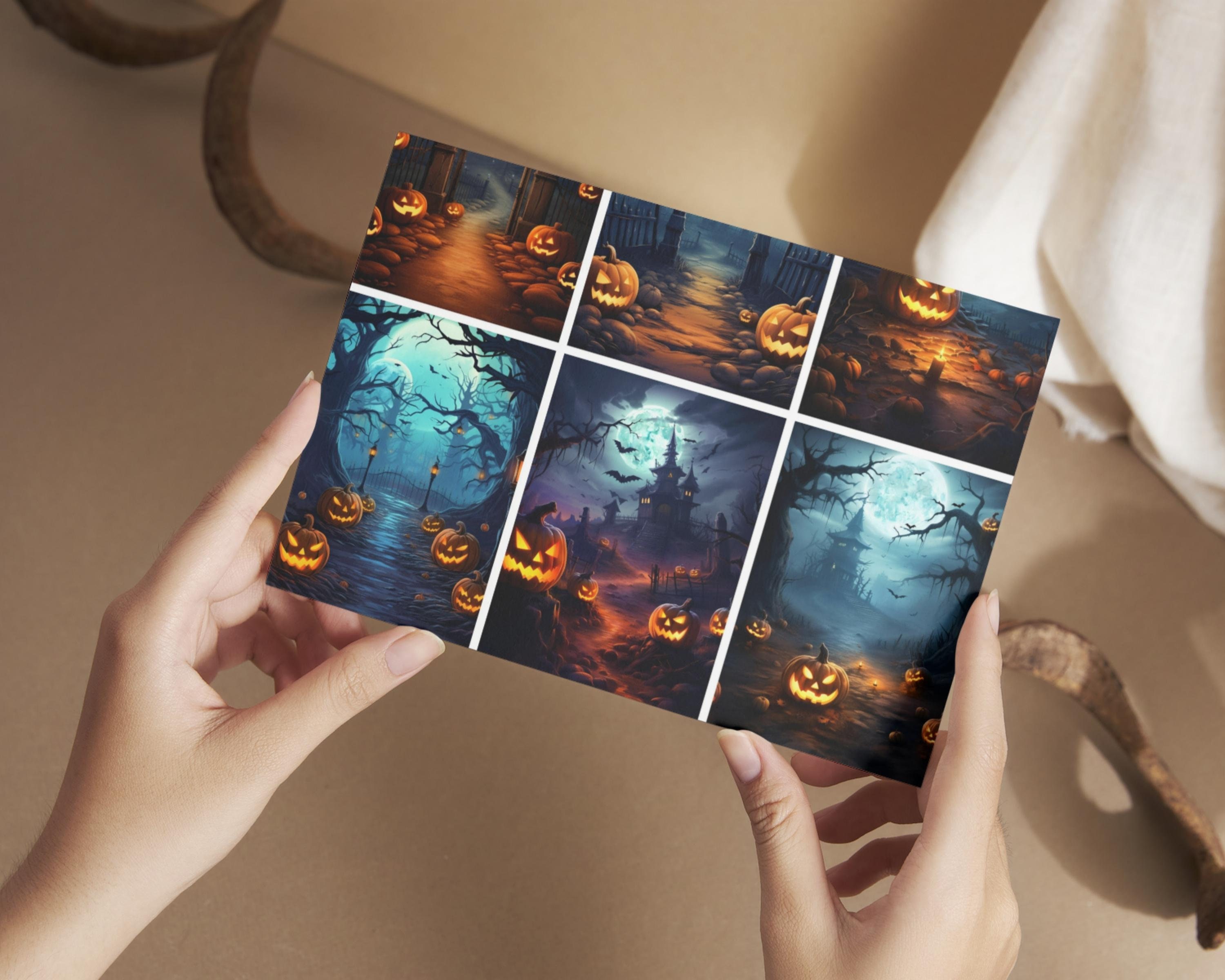 Printable Full Moon Halloween Digital Paper Halloween Pumpkin - Etsy