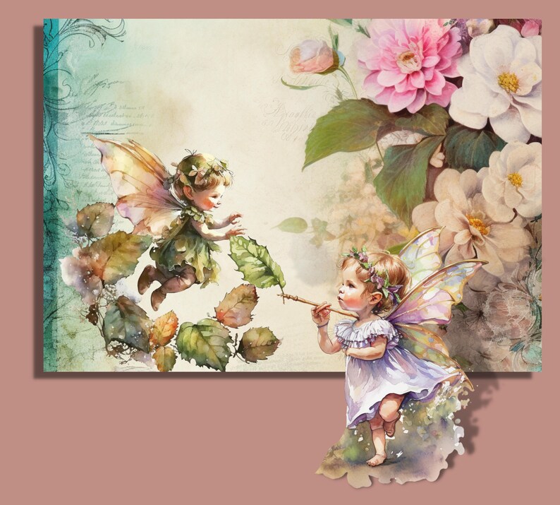Printable Fairy Garden Digital Paper, Floral Fairy Ephemera, Fantasy ...