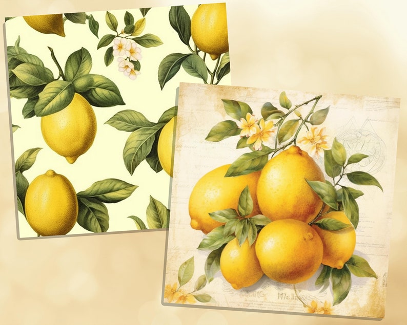 Printable Vintage Lemon Digital Paper Summer Fruit Pages - Etsy