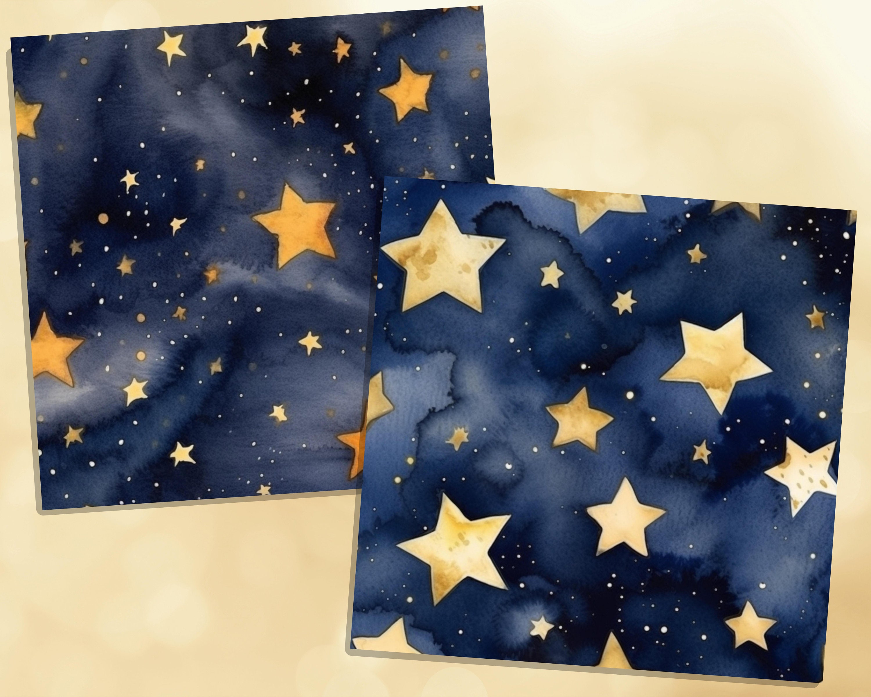 Printable Watercolor Starry Night Digital Papers, Celestial Pages ...