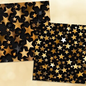 Printable Black and Gold Star Digital Papers, Golden Starry Pages ...