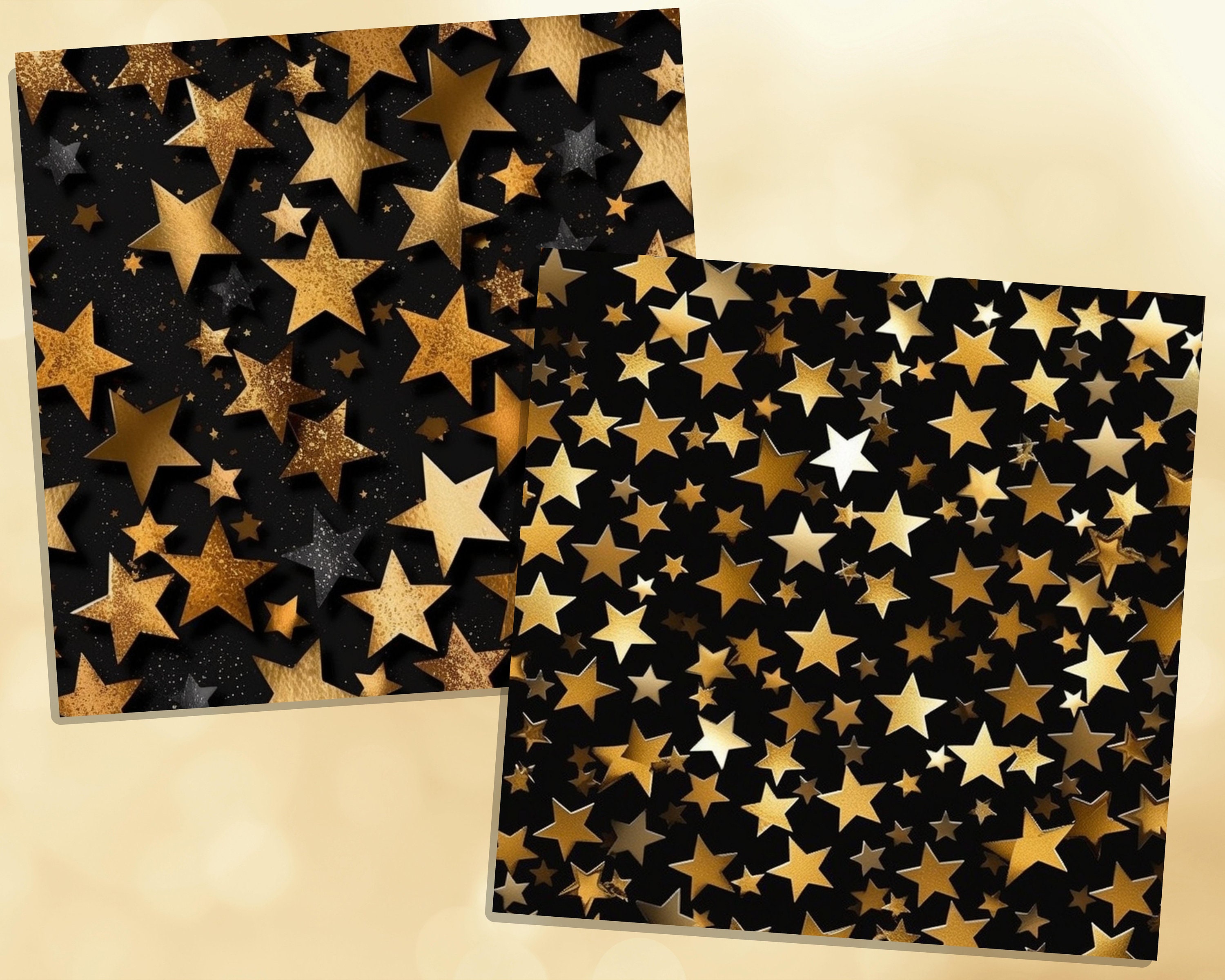 Printable Black and Gold Star Digital Papers Golden Starry - Etsy
