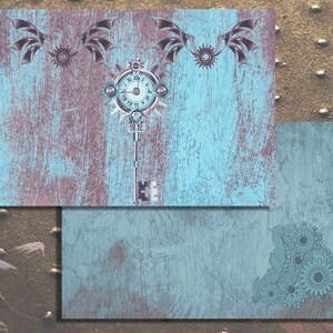 Printable Steampunk Blue Digital Paper, Patina Steam Punk Ephemera ...
