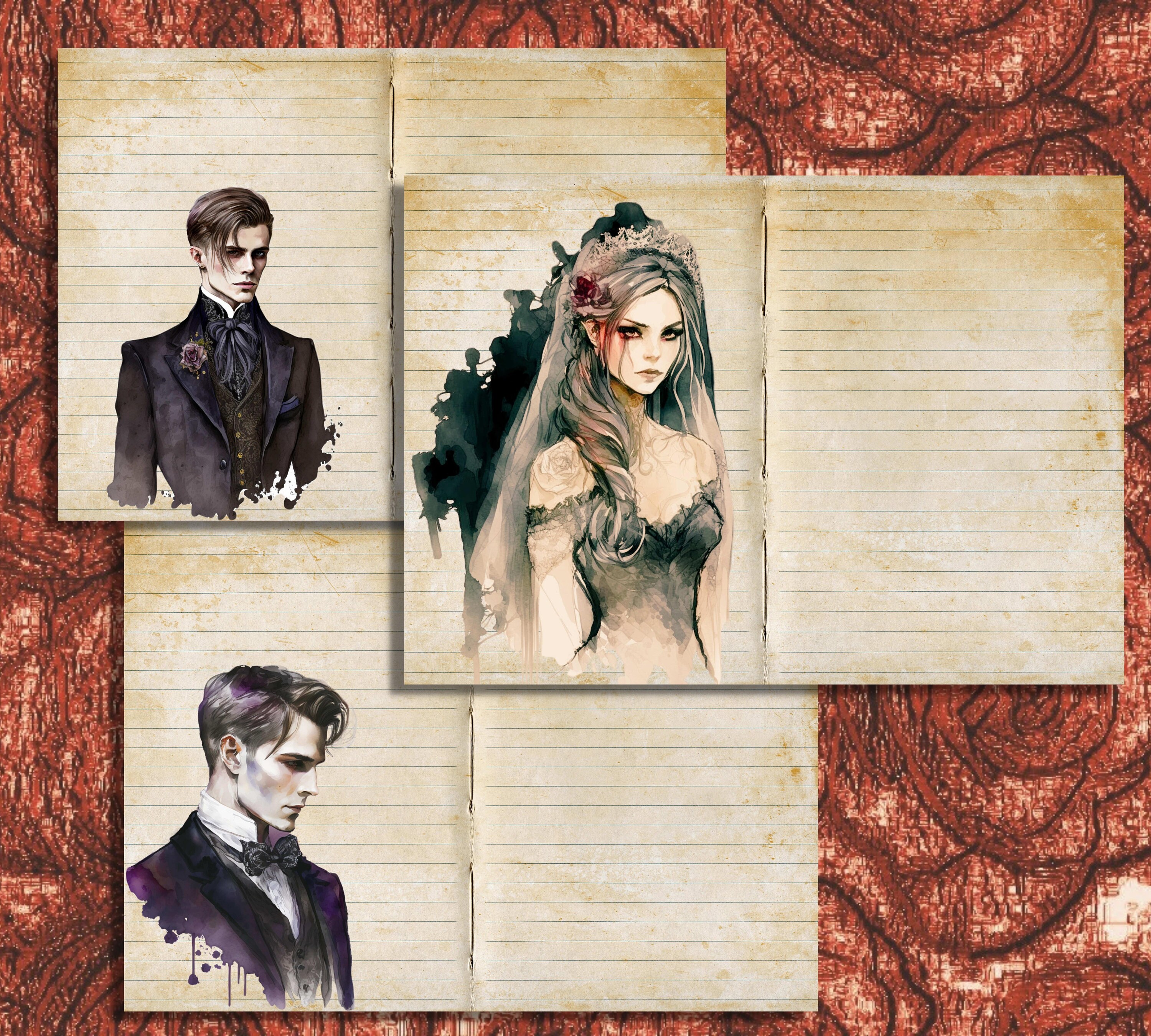 Printable Goth Wedding Digital Paper, Bride and Groom Ephemera, Gothic ...