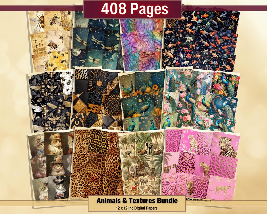 Printable Animals Digital Paper Mega Bundle, Animal Textures Bundles ...