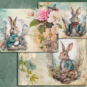 Printable Rabbit Watercolour Digital Paper, Dressed Animals Ephemera ...