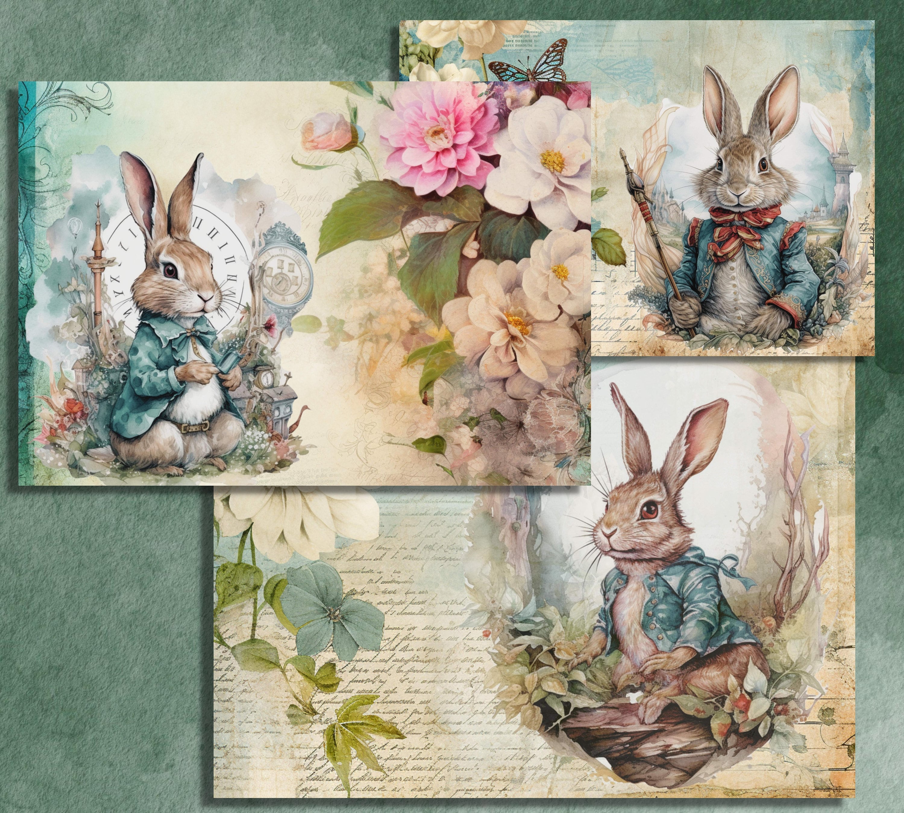 Printable Rabbit Watercolour Digital Paper Dressed Animals - Etsy