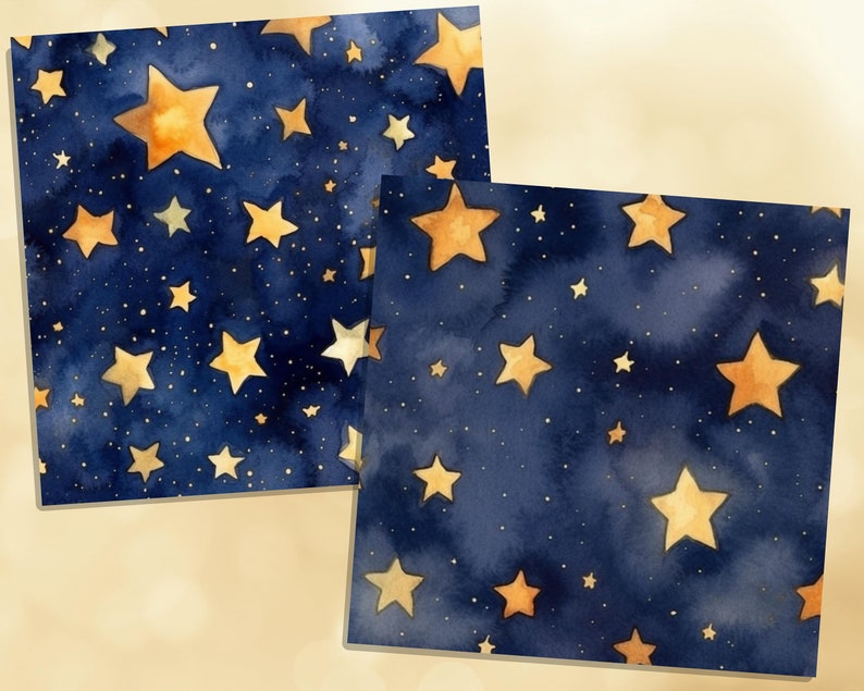 Printable Watercolor Starry Night Digital Papers, Celestial Pages ...