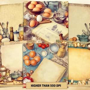 Printable Vintage Cooking Kitchen Digital Paper, Cookbook Pages ...