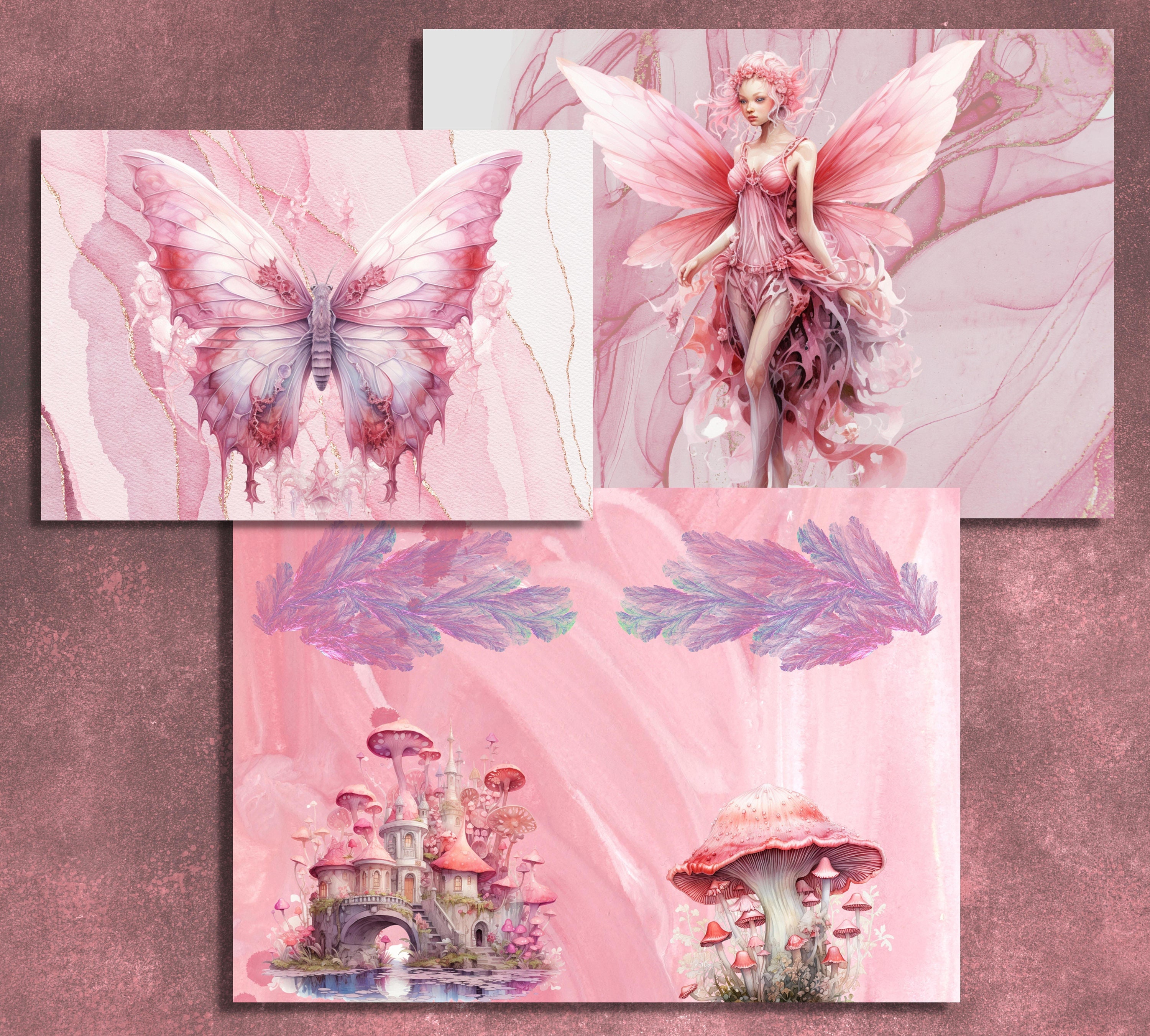 Printable Pink Fairy Digital Paper, Enchanced Fairies Ephemera ...
