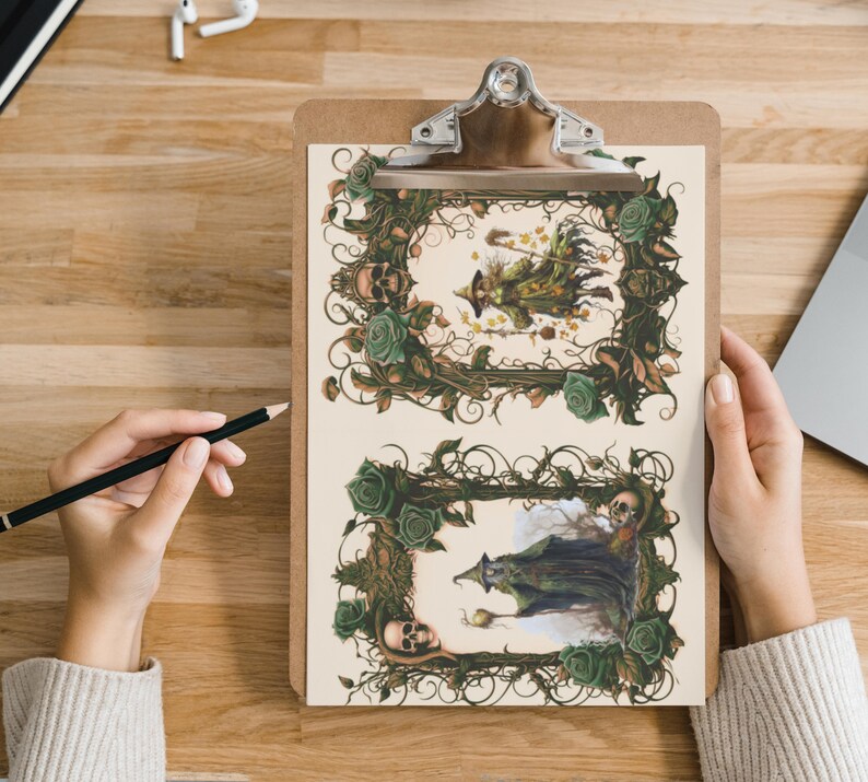 Printable Hedge Witch Digital Paper, Forest Witchy Ephemera, Green ...