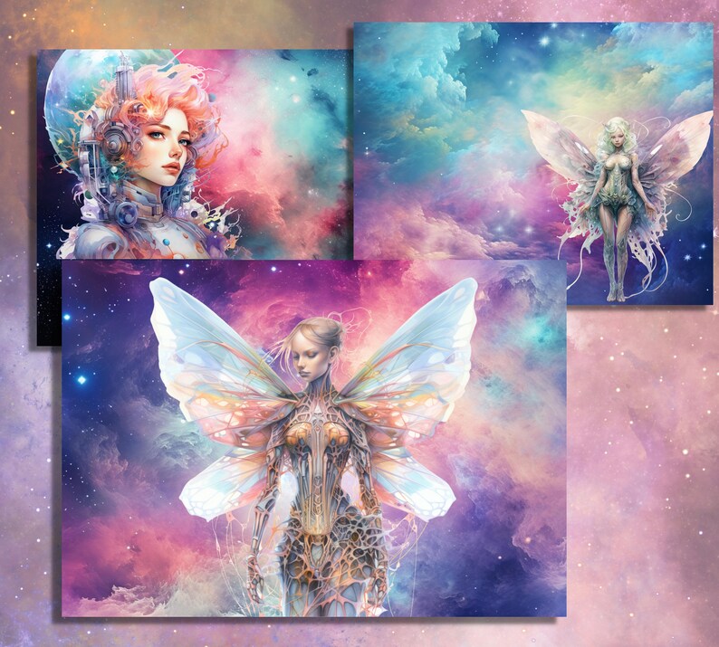 Printable Fantasy Galaxy Fairy Digital Paper, Fairies Ephemera ...