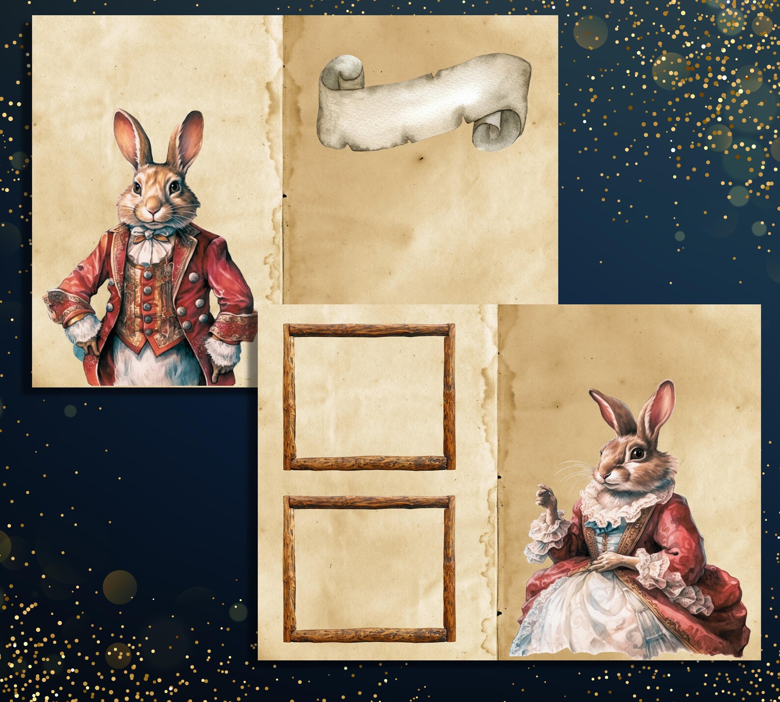 Printable Victorian Rabbit Digital Paper Dressed Animals - Etsy