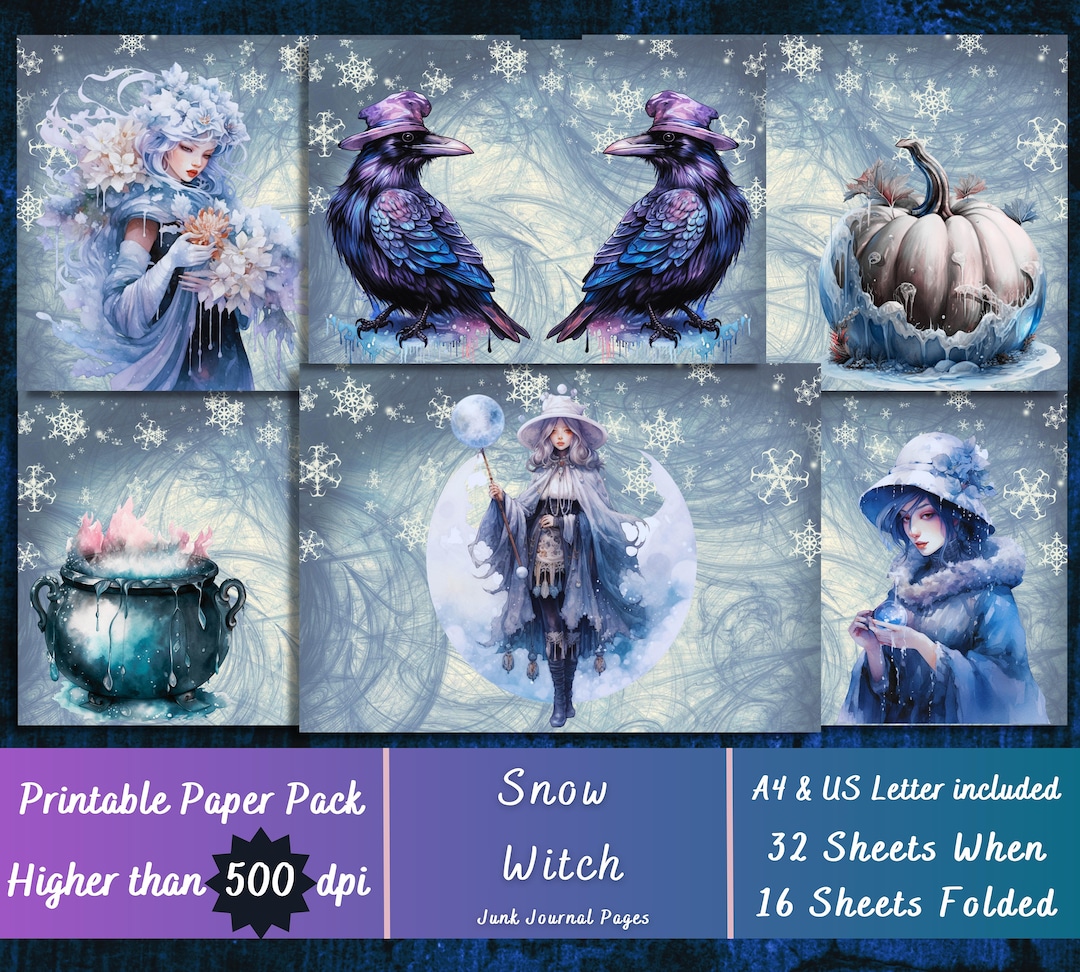 Printable Snow Witch Ice Digital Paper, Frozen Witchy Ephemera, Icy Witchcraft Pages, Download ...