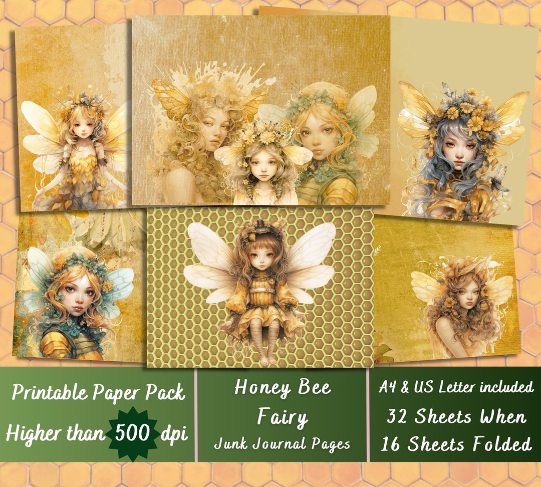 Printable Honey Bee Fairy Digital Paper, Enchanted Fairies Ephemera ...