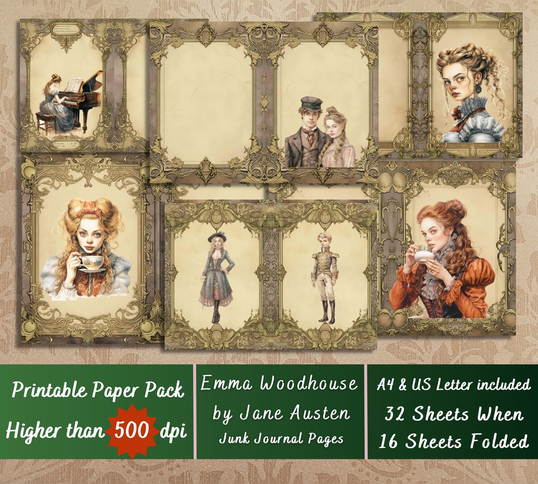Printable Emma by Jane Austen Digital Paper, Victorian Era Ephemera ...