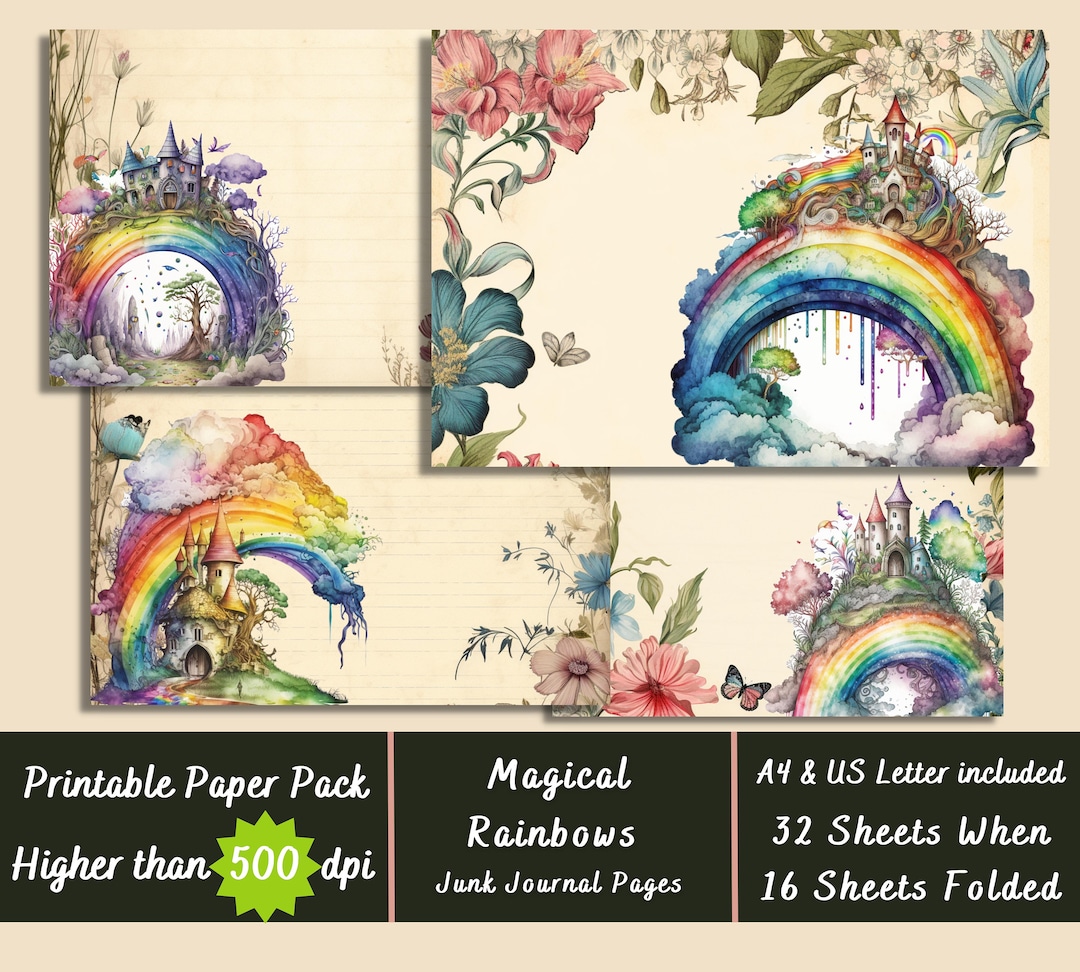 Printable Watercolour Rainbow Digital Paper, Enchanted Ephemera ...