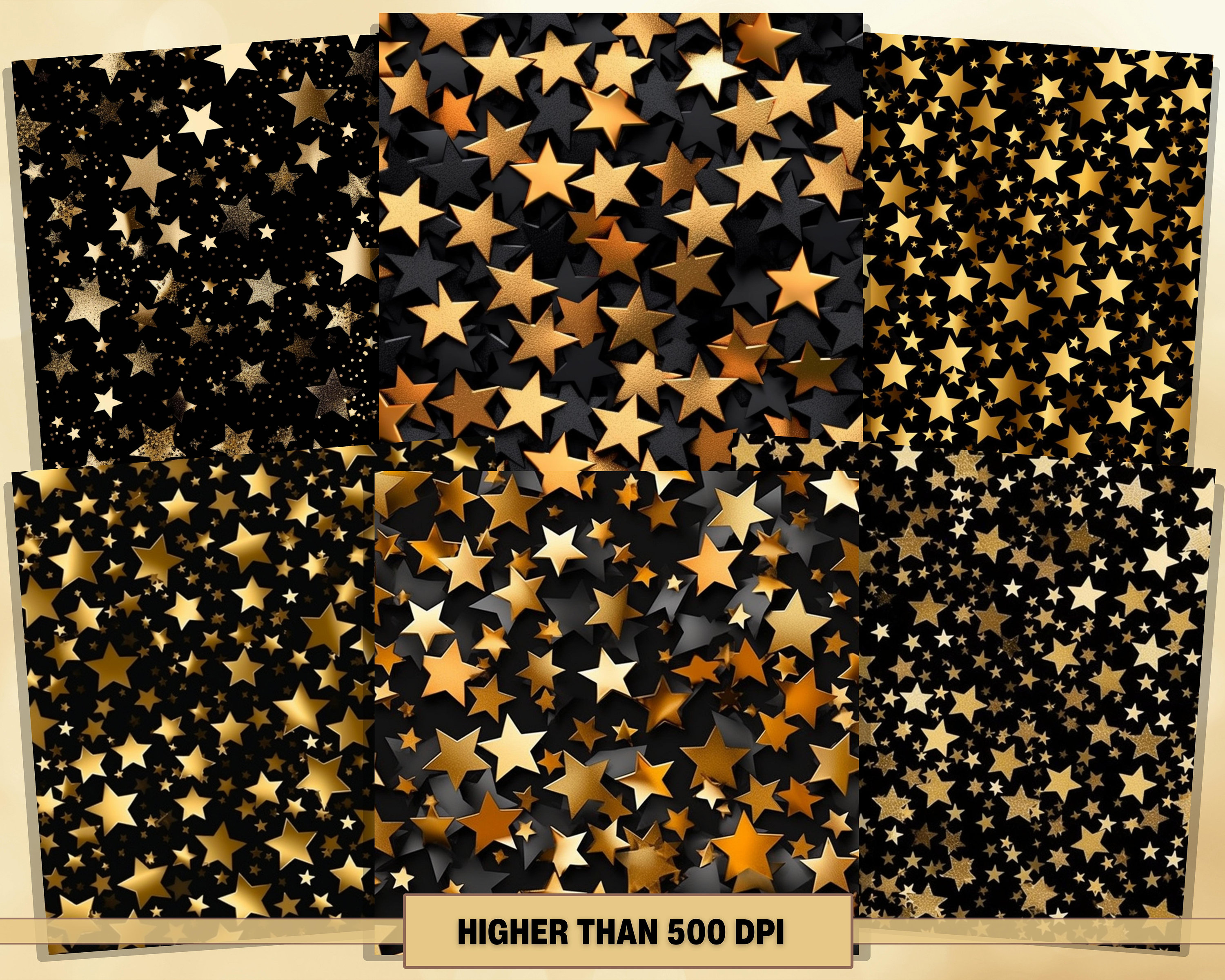 Printable Black and Gold Star Digital Papers Golden Starry - Etsy