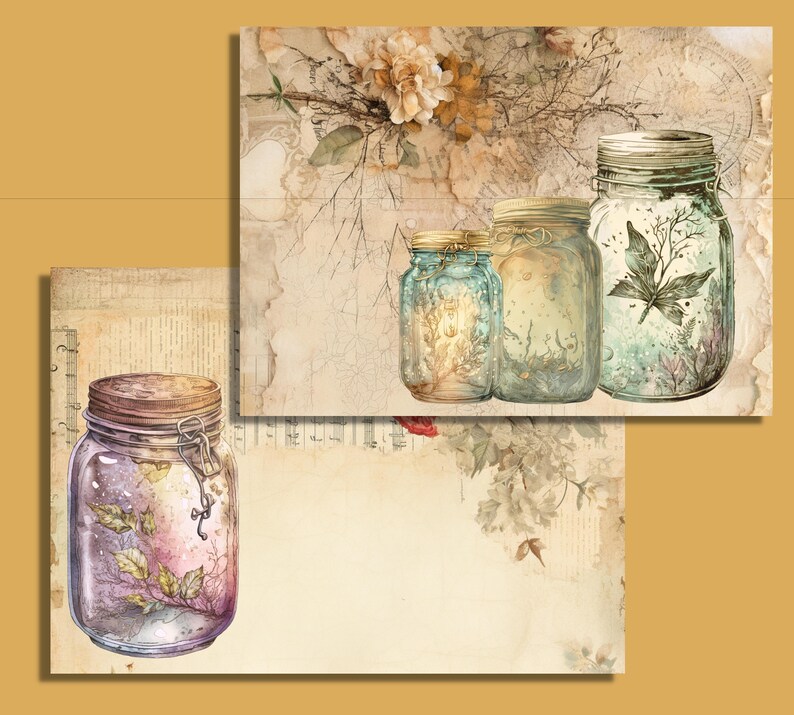 Printable Mason Jars Digital Paper, Magical Jars Ephemera, Vintage ...