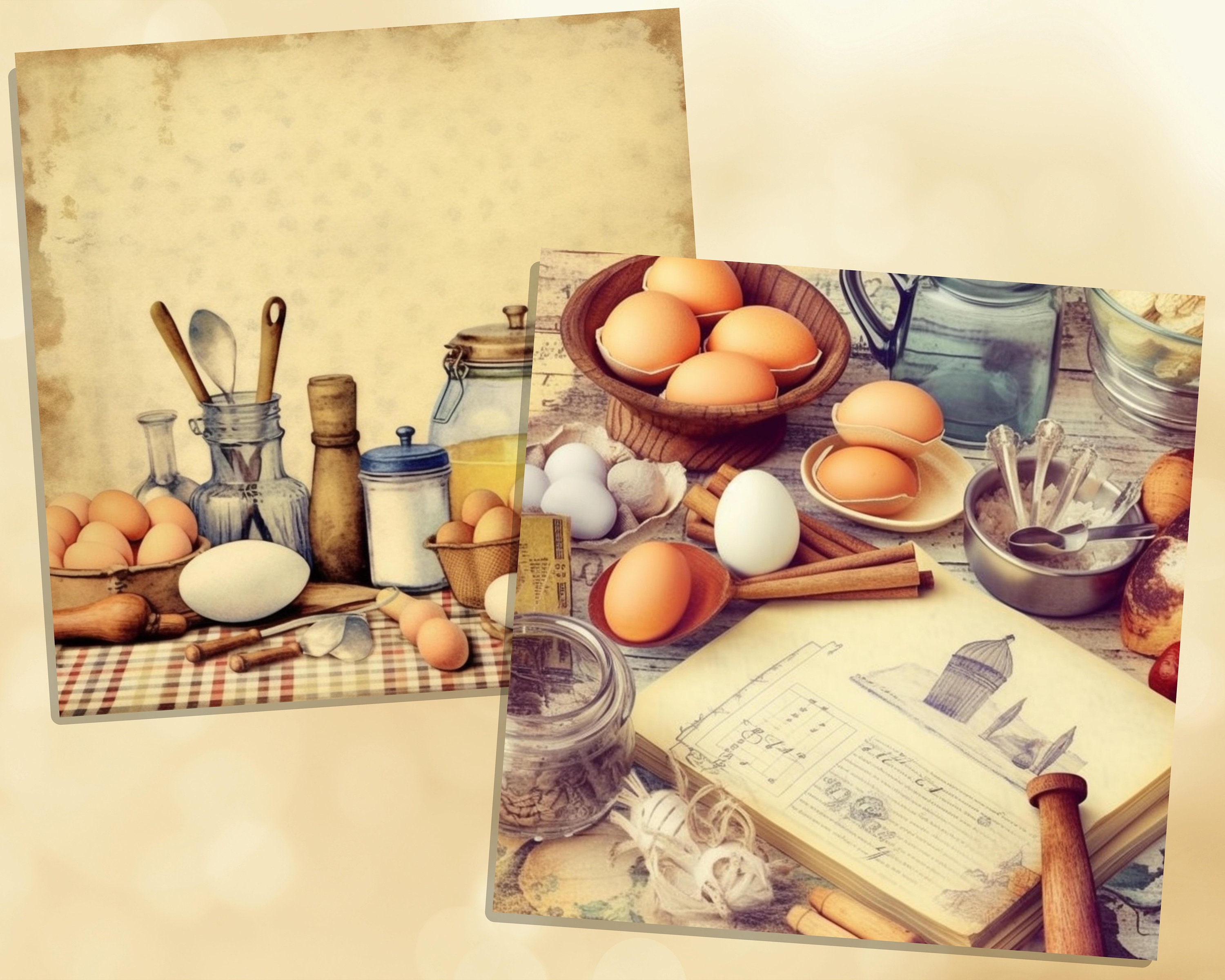 Printable Vintage Cooking Kitchen Digital Paper, Cookbook Pages ...