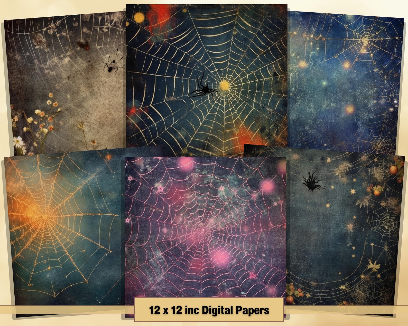 Printable Starry Spider Webs Digital Papers, Spider Pages, Celestial ...