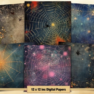 Printable Starry Spider Webs Digital Papers, Spider Pages, Celestial ...