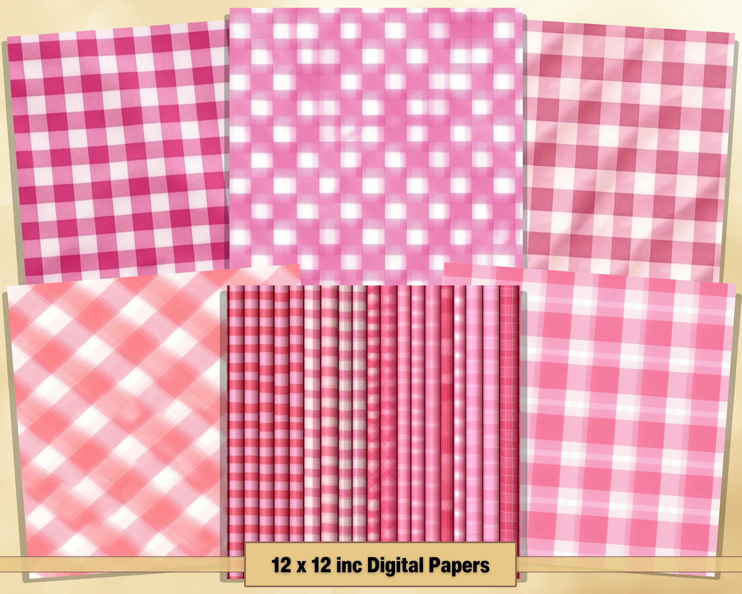 Printable Pink Plaid Digital Papers, Gingham Pattern Page, Lumberjack ...