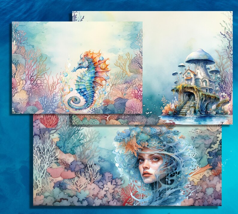 Printable Ocean Land Fairy Digital Paper, Enchanted Ephemera, Whimsical ...