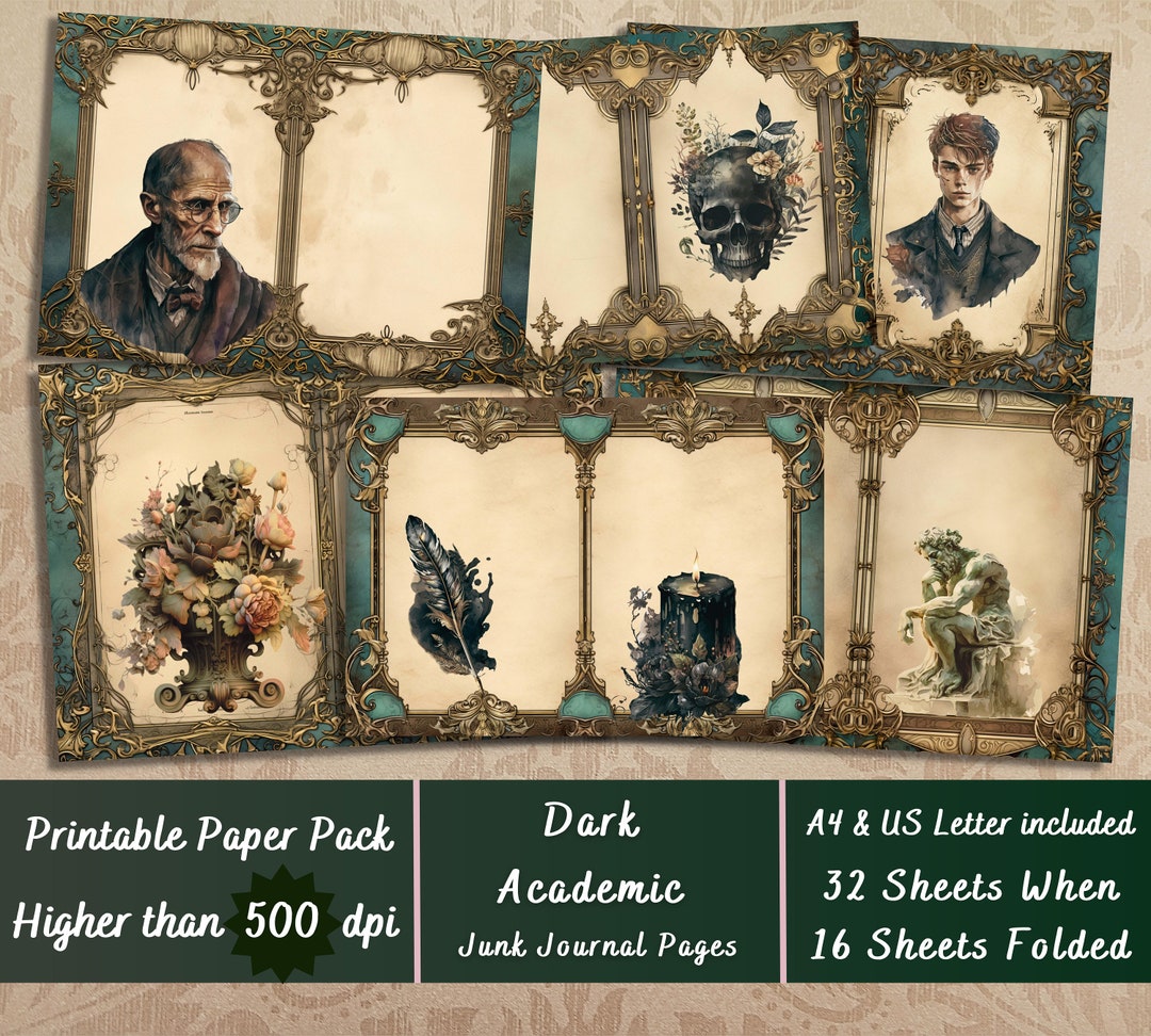 Printable Dark Academia Digital Paper, Wizard Ephemera, Gothic Framed ...