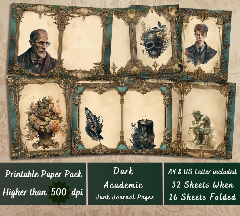 Printable Dark Academia Digital Paper Wizard Ephemera Gothic - Etsy