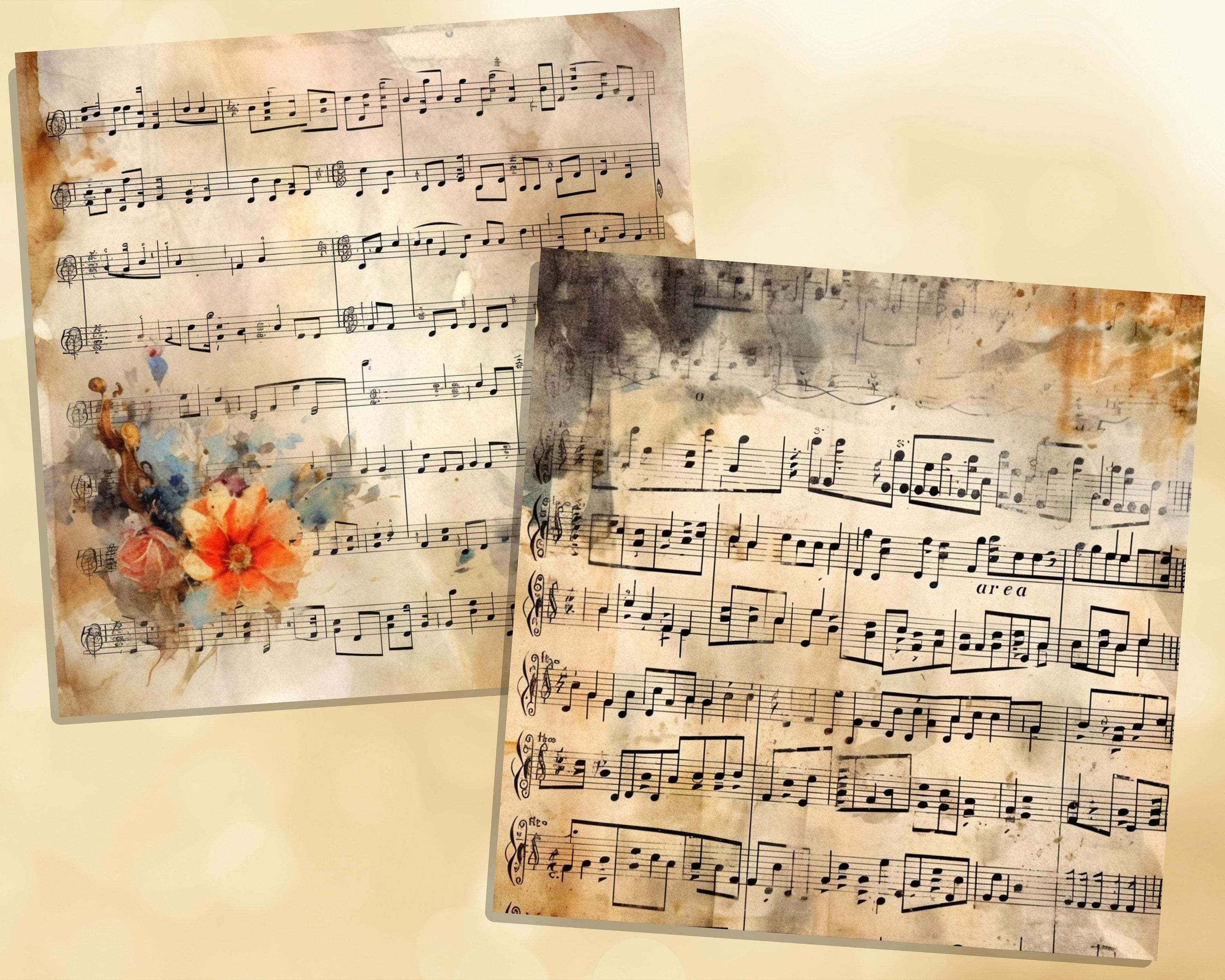 Printable Illustrated Sheet Music Digital Paper, Music Pages ...