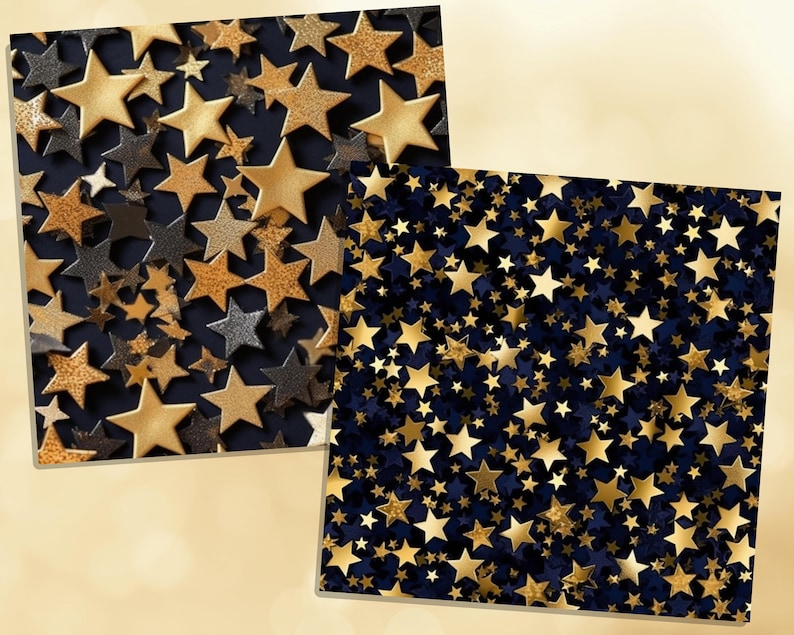 Printable Golden Starry Night Digital Papers Gold Stars - Etsy
