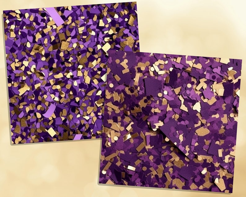 Printable Purple and Gold Confetti Digital Papers, Sequin Pages, Foil ...