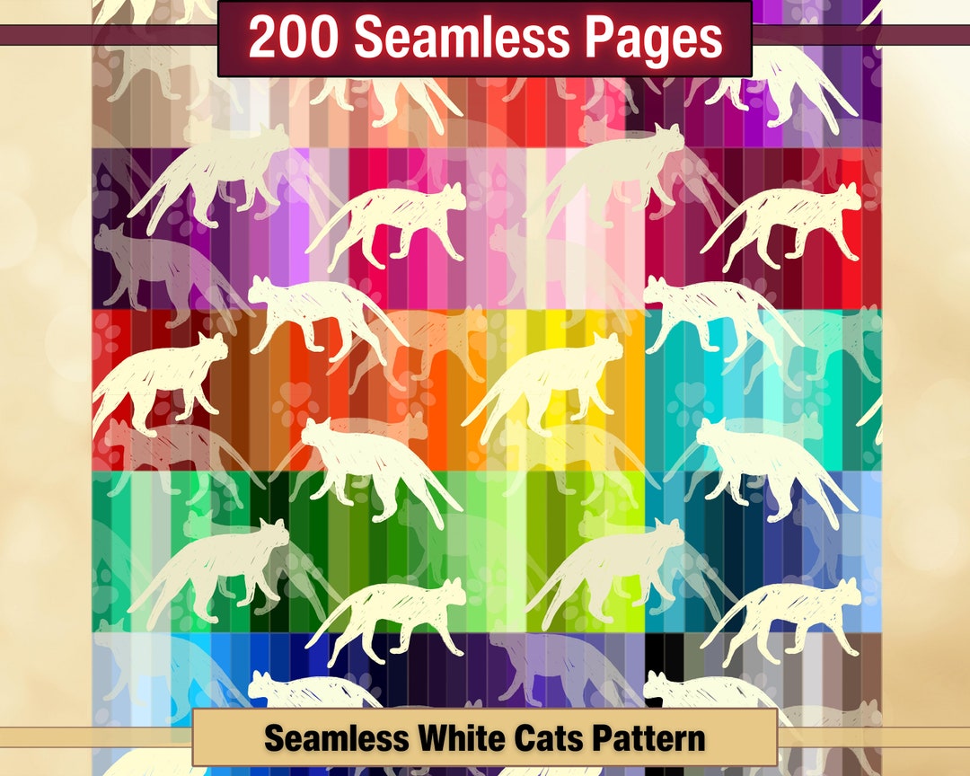 Printable 200 Seamless White Cat Pattern Digital Papers, Cat Paws ...