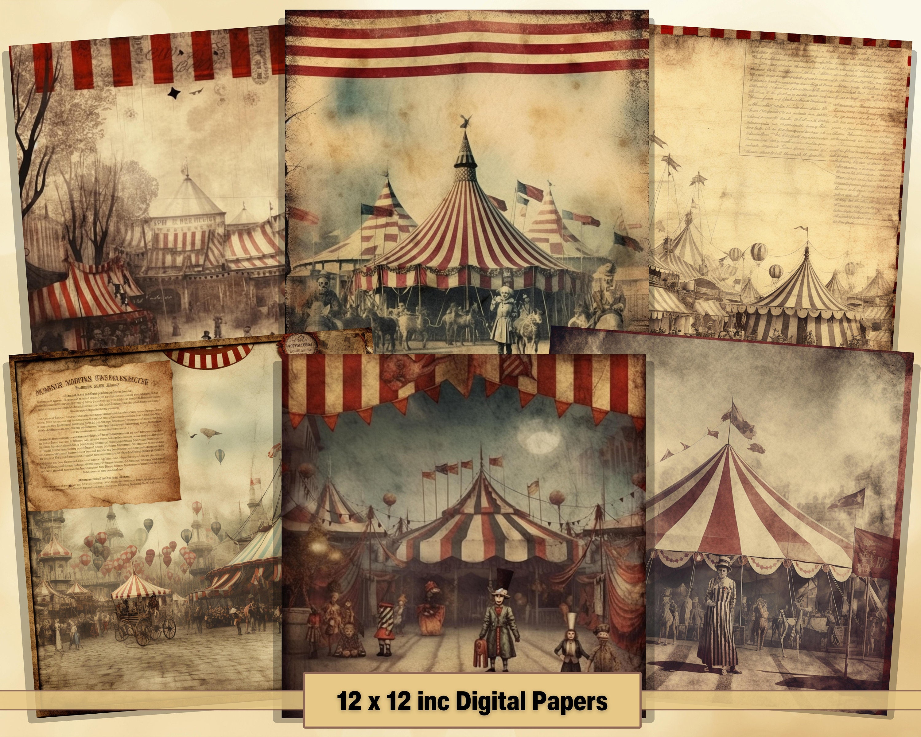 Printable Creepy Circus Digital Papers, Scary Carnival Pages ...