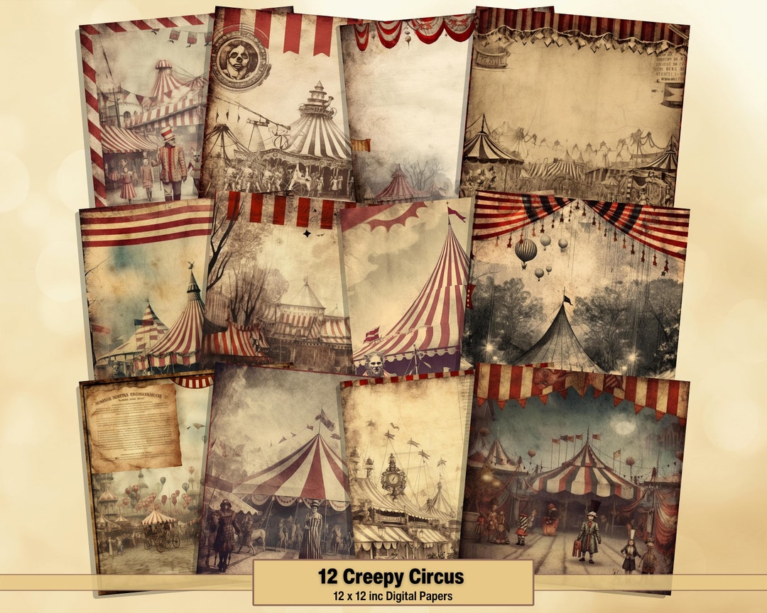 Printable Creepy Circus Digital Papers, Scary Carnival Pages ...