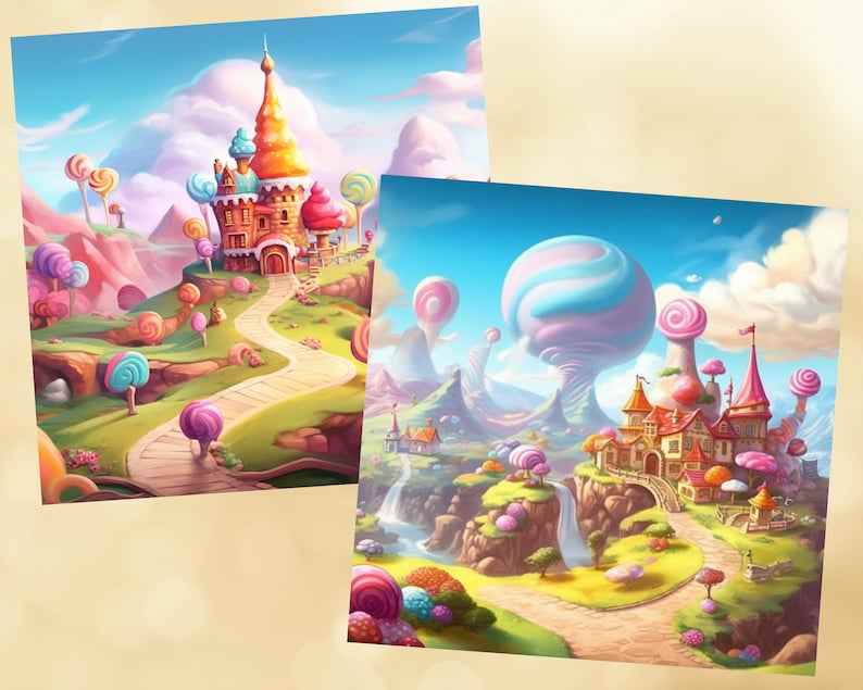 Printable Fantasy Candyland Digital Papers, Fairytale Pages, Candy ...