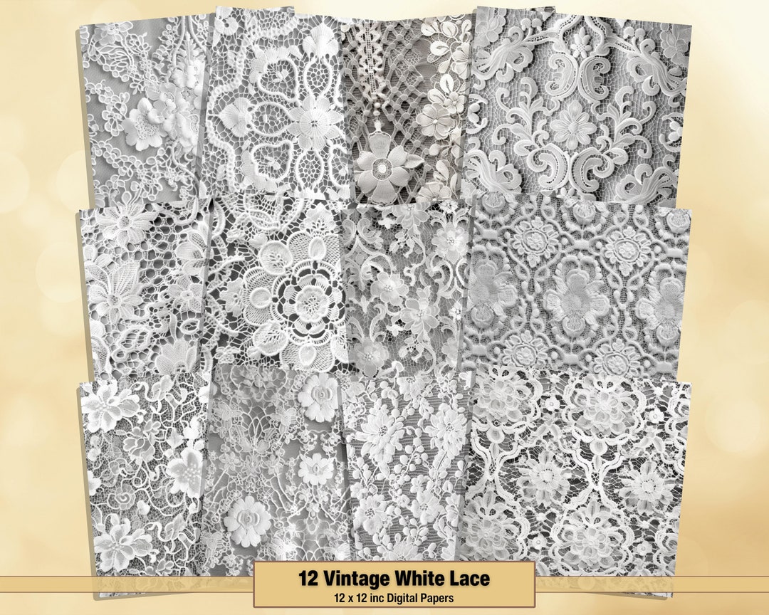 Printable White Lace Digital Papers, Lace Page, Distressed Background ...