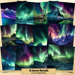 Printable Aurora Borealis Digital Paper, Northern Lights Pages, Sky ...