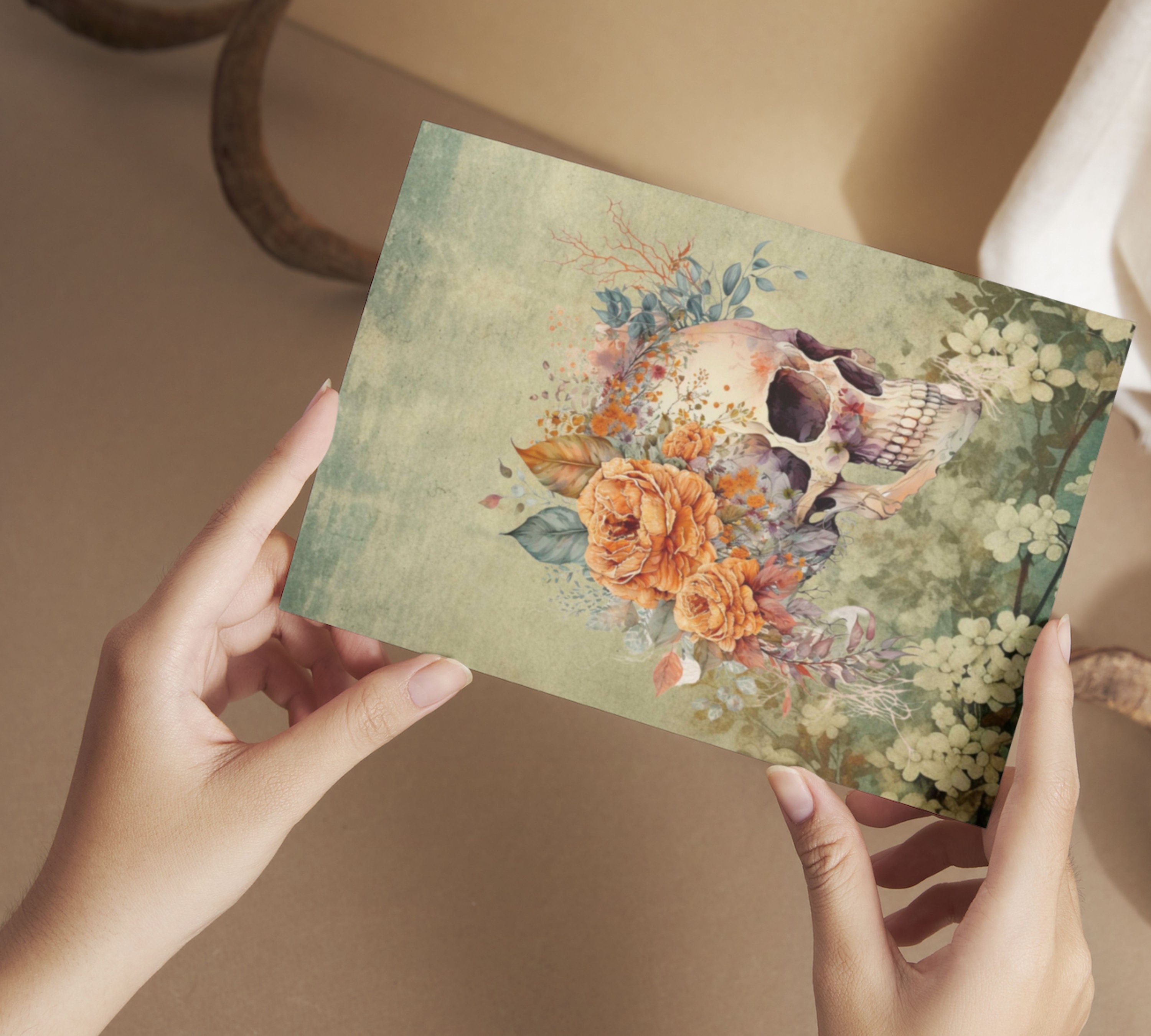 Printable Floral Skull Digital Paper Romantic Skulls - Etsy