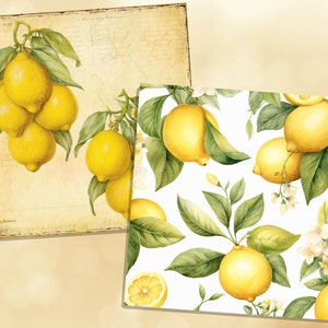 Printable Vintage Lemon Digital Paper, Summer Fruit Pages, Background ...