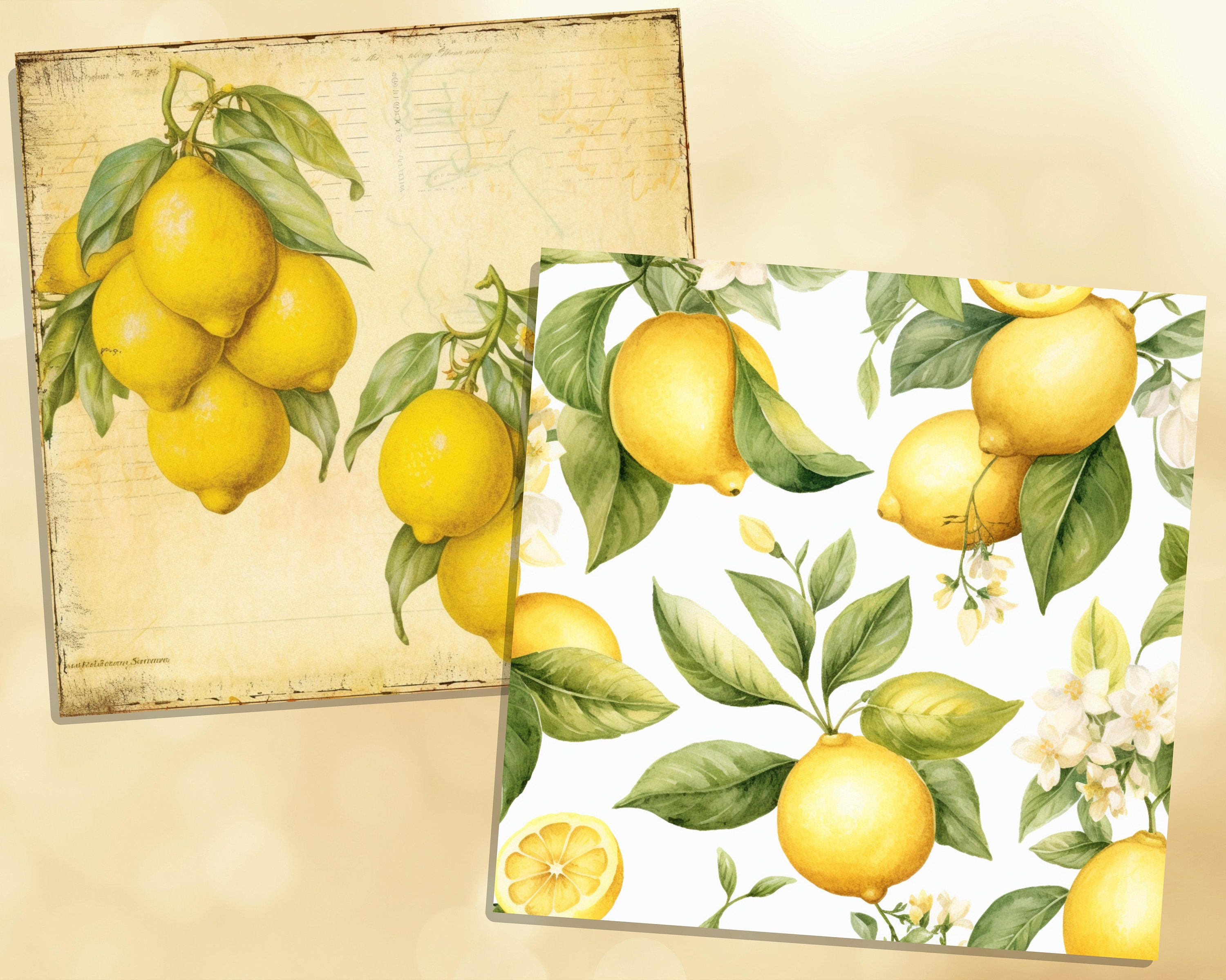 Printable Vintage Lemon Digital Paper Summer Fruit Pages - Etsy