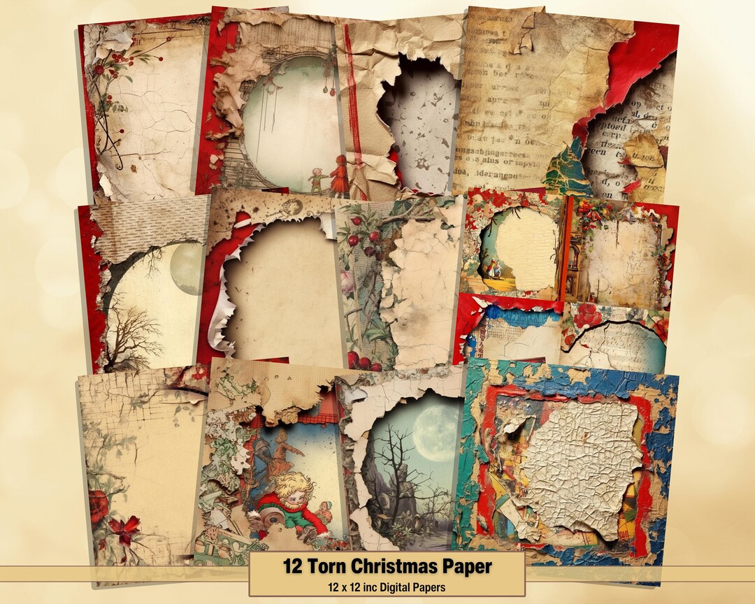 Printable Torn Christmas Paper Digital Papers, Tear Pages, Background ...