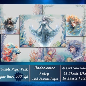 Printable Underwater Fairy Digital Paper, Enchanted Ephemera, Fantasy ...