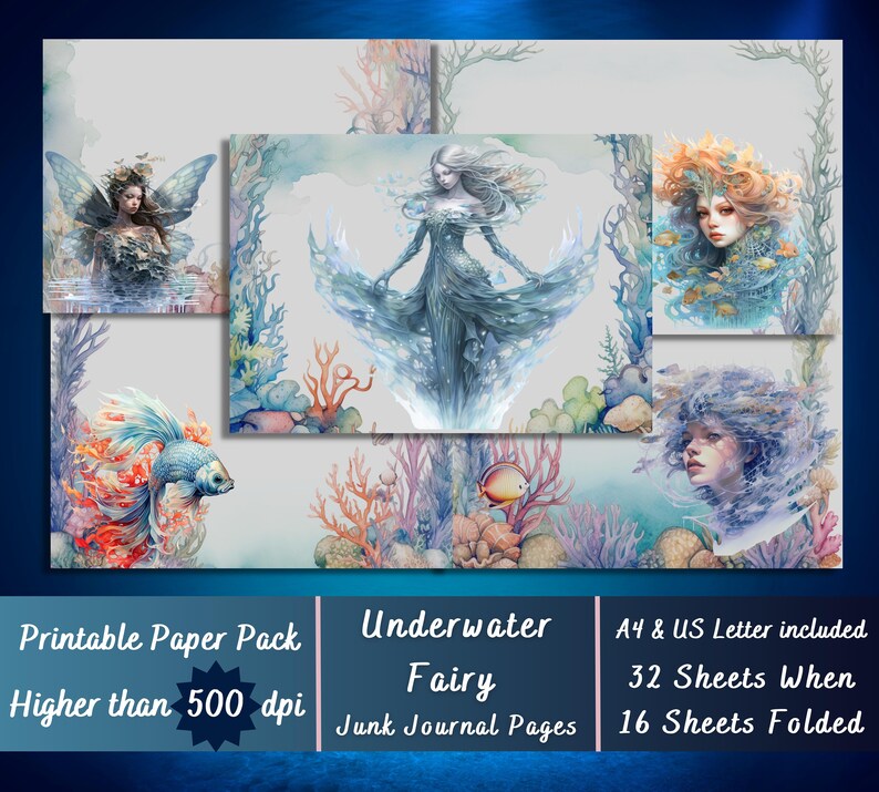 Printable Underwater Fairy Digital Paper, Enchanted Ephemera, Fantasy ...