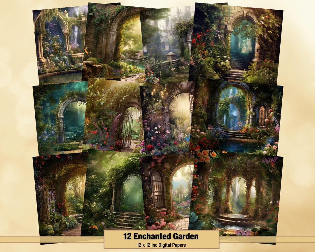 Printable Enchanted Garden Digital Paper, Magical Garden Pages ...