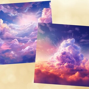 Printable Fantasy Clouds Digital Papers, Cloudy Sky Page, Background ...