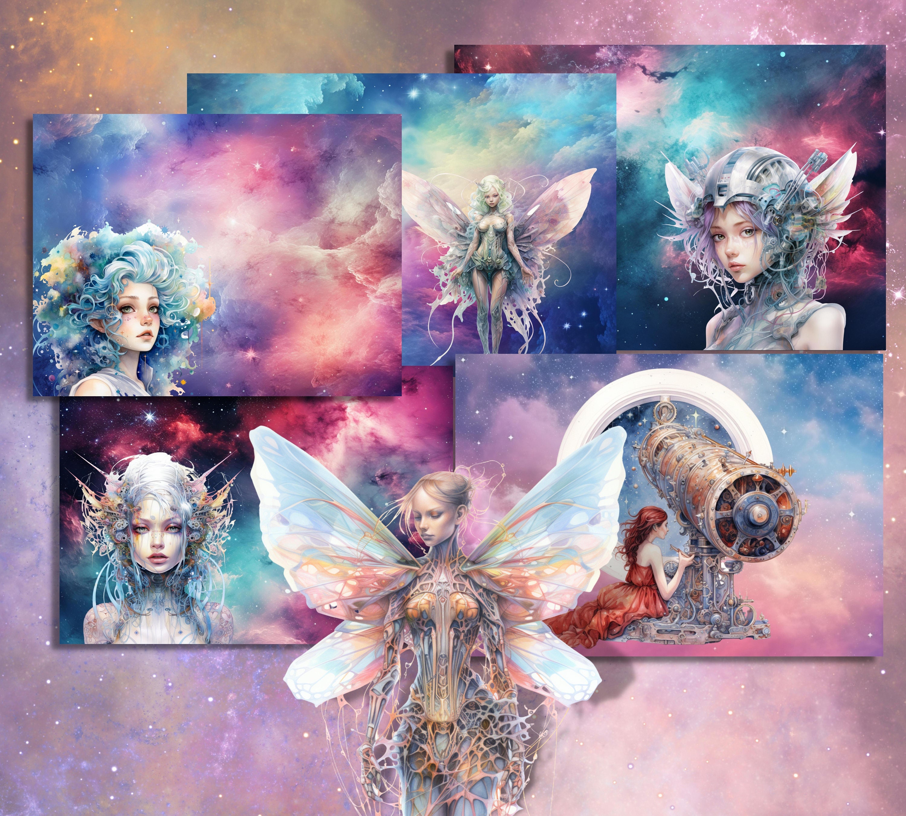 Printable Fantasy Galaxy Fairy Digital Paper, Fairies Ephemera ...
